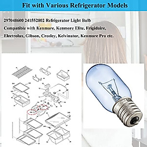 297048600 241552802 AP3770086 1056577 AH976993 EA976993 PS97699 Refrigerator Light Bulb Compatible with Frigidaire Kenmore Whirlpool KitchenAid Electrolux Refrigerators T8 E17 40Watt Light Bulb,2 pack