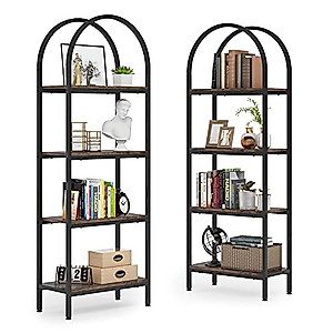 Tribesigns 4-Tier Open Bookshelf Set of 2, 70.8" Wood Bookcase Storage Shelves with Metal Frame, Freestanding Display Rack Tall Shelving Unit for Office, Bedroom, Living Room (Rustic Brown, 2PCS)