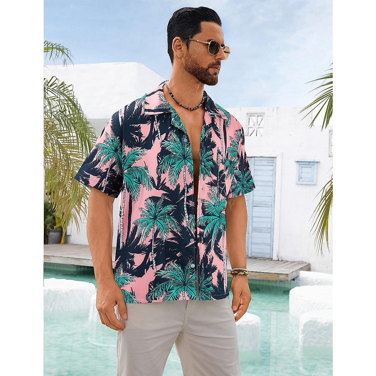 BOJIN Men's Hawaiian Shirts Short Sleeve Tropical Beach Casual Button Down Shirts BJ012 1XL
