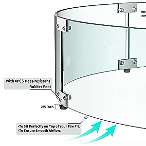 Skyflame Fire Pit Glass Wind Guard Round, 33 x 7 inches Tempered Glass Flame Shield, Fits 31” Round Fire Pit Burner Pans, Fire-Resistant Windscreen Set