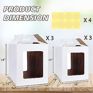 Monrocco 6 Pack Tall Cake Boxes for Tier Cakes - Large Cake Box with Window and Handle in 2 Sizes 10x10x12 & 12x12x14 Inch, Tiered Cake box Disposable Cake Container for Wedding Party Birthday