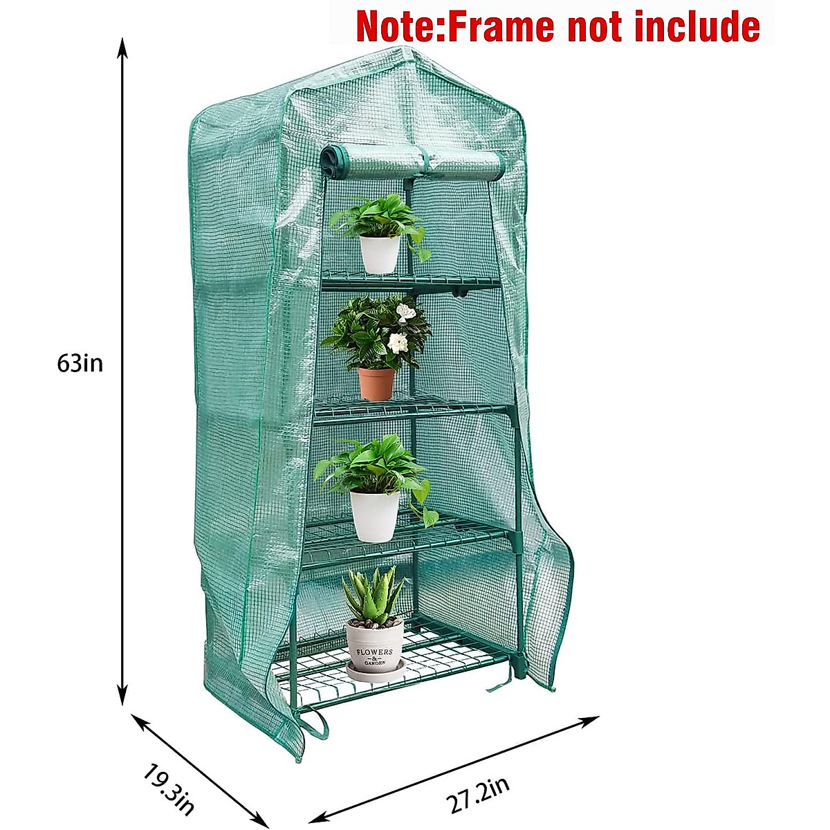 Sfcddtlg 4 Tier Greenhouse Replacement Cover with Roll-Up Zipper Door-PE Plant Greenhouse Cover for Indoor Outdoors Gardening Plants Cold Frost Protection Wind Rain Proof (Frame NOT Include)