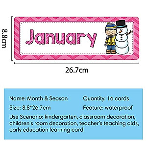 Lachilly 24 Pcs, 3 Themes Days of The Week/Seasonal/Months of The Year Flash Cards Subject Titles for Bulletin Board Headliners Classroom Decoration English Words