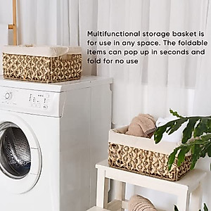 WERORA - Wicker Storage Basket for Shelves with Detachable Lining, Foldable Woven Basket Organizer Bins Set of 2, Seagrass Storage Basket Bins, Rectangle Pantry Baskets for Storage