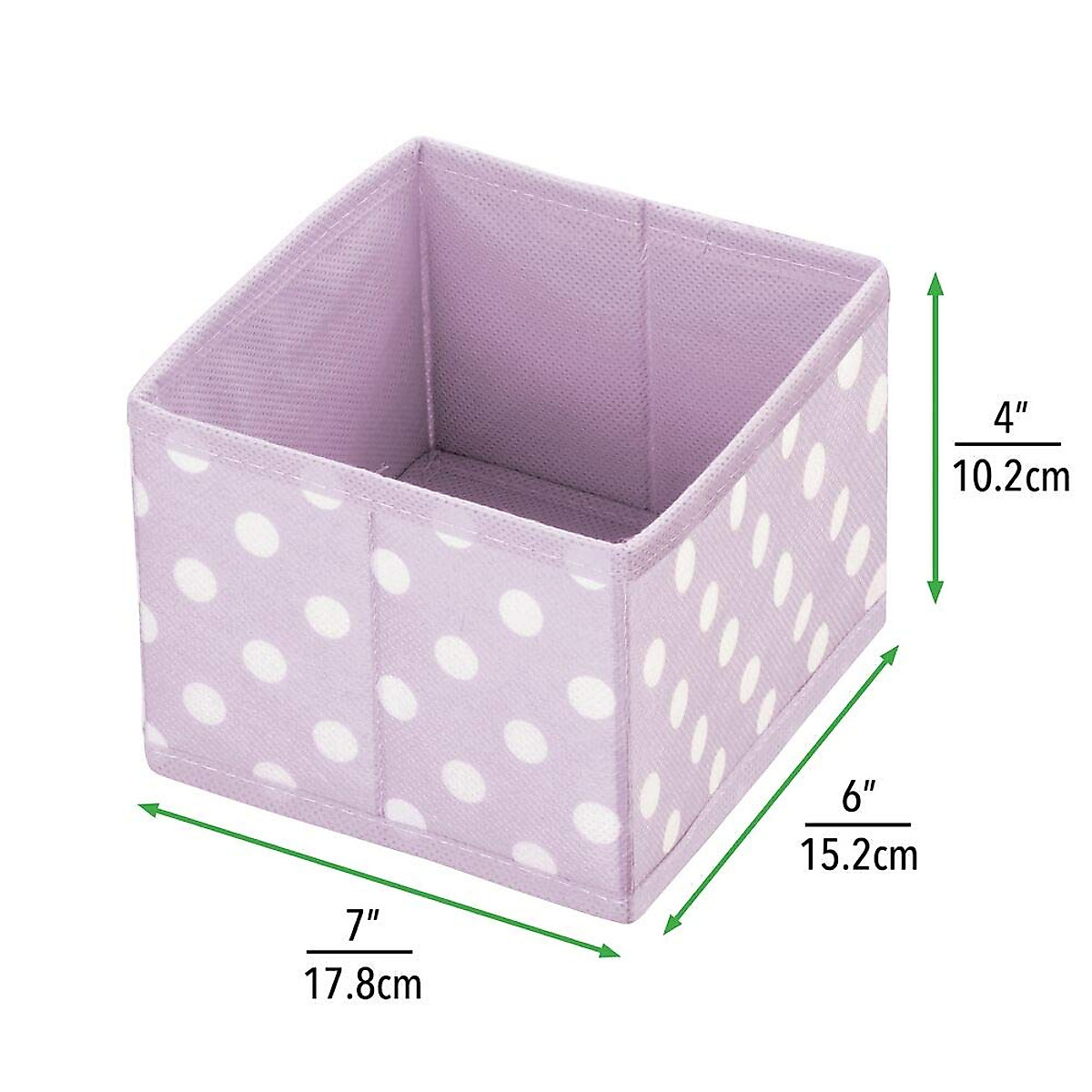 mDesign Soft Fabric Polka Dot Dresser Drawer and Closet Storage Organizer, Bin for Child/Kids Room, Nursery, Playroom, Bedroom, 2 Pack - Light Purple/White