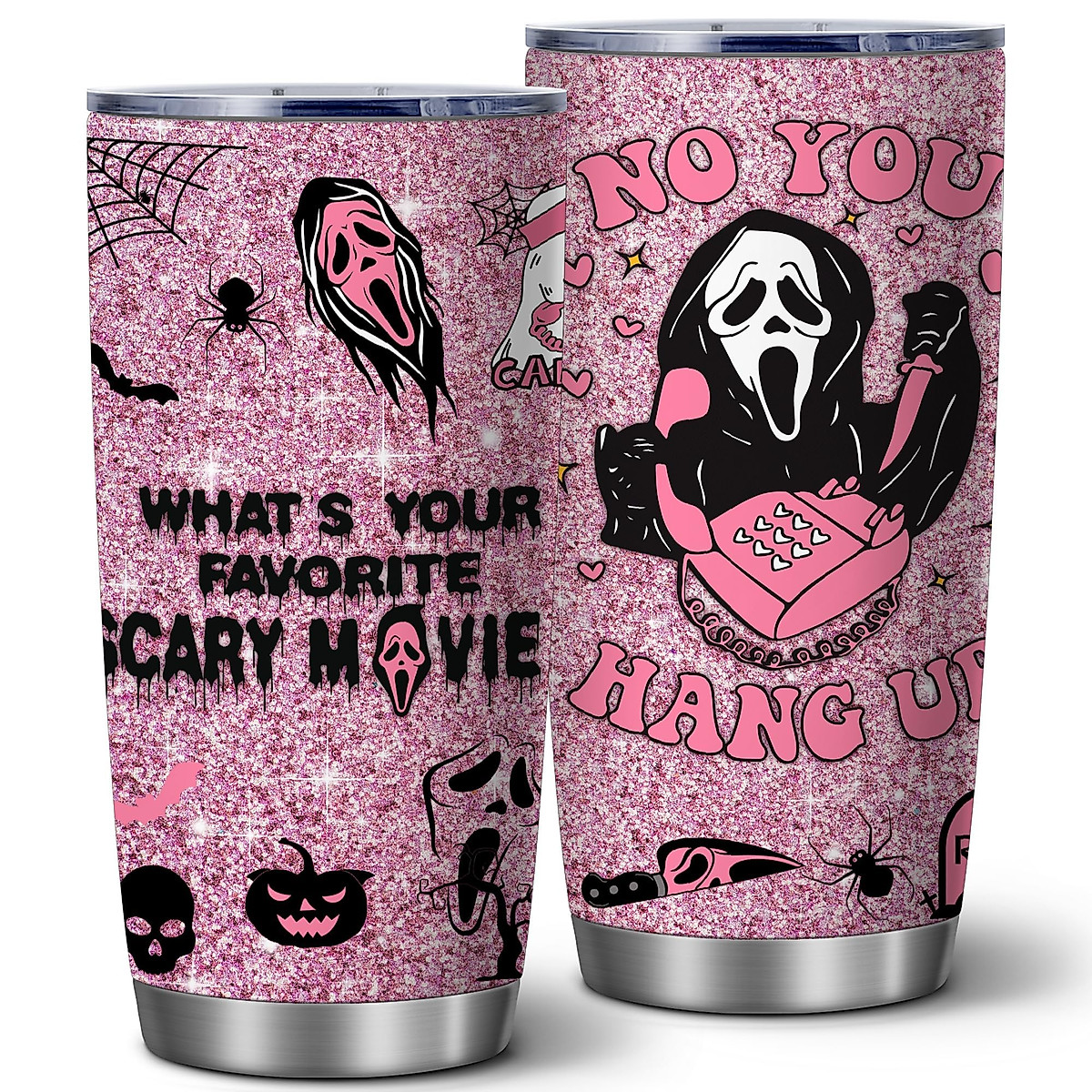 Scream Tumbler,Scary Movie Halloween Tumbler for Women Girls,Ghostface Tumbler Spooky Vibes 20 OZ Horror Scary Face Theme Decor Insulated Cup with Lid,Vacuum Stainless Steel Coffee Mug Stemless Cup