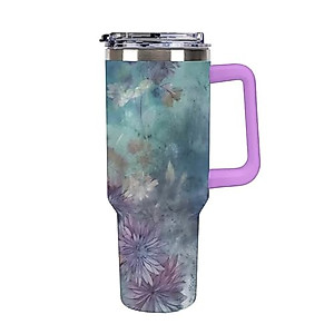 LLUTSNTH 40 Oz Vacuum Tumbler with Violet Handle Leakproof Insulated Tumbler And Green Stainless Steel Travel Mug with Lid And Straw Coffee Cup Cute Water Bottles Cup Holder Friendly
