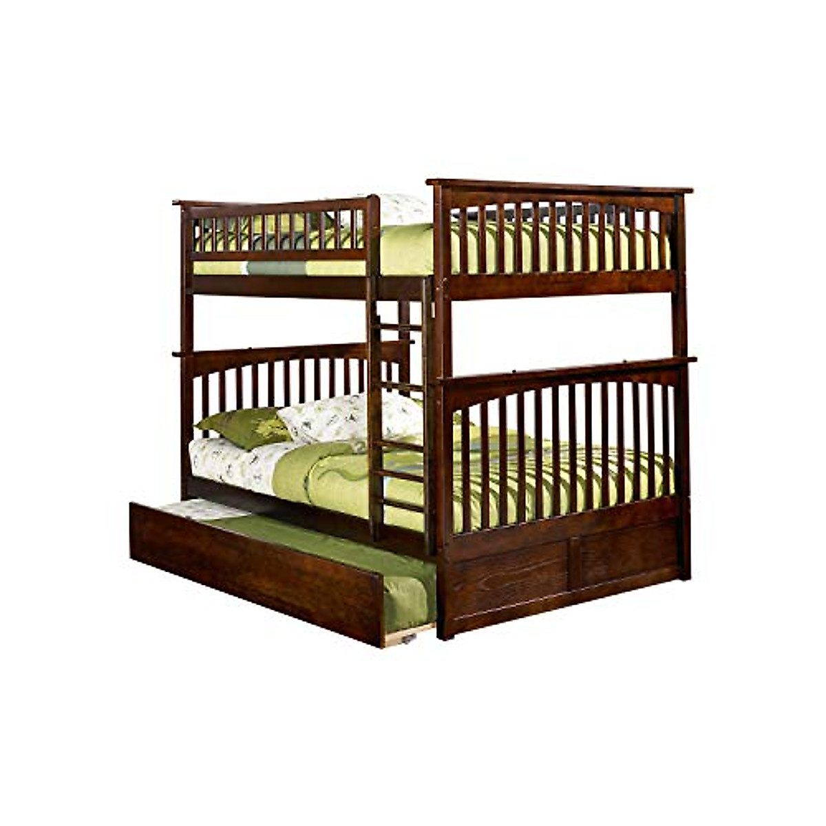 Atlantic Furniture Columbia Bunk Bed Full Over Full with Twin Size Urban Trundle Bed Walnut/Full Over Full