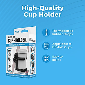 Mobility Cup Holder For Adults - Portable Drink Holder for Wheelchair - Compatible with Walker, Rollator, Transport Chair or Scooter - Easy to Install, Removable, Adjustable & Foldable Cup Carrier