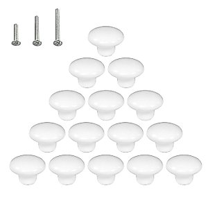HUAMULAN 15PCS White Glossy Ceramic Knobs Button Round Mushroom Cabinet Dresser Vintage Pulls Door Handles Cupboard Wardrobe Drawer, Dia. 1.5 inch 38mm