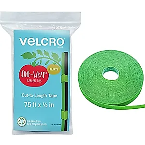 VELCRO Brand 90648 ONE-WRAP Garden Ties | Plant Supports for Effective Growing | Strong Grips are Reusable and Adjustable | Cut-to-Length, 75 ft x 1/2 in, Green-Recycled Plastic