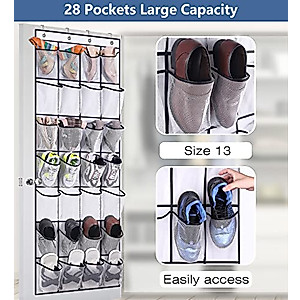 MISSLO 24 + 28 Large Pockets Over The Door Shoe Organizer Mesh Pockets and Over The Door Shoe Rack Hanging Shoe Organizer for Closet Door