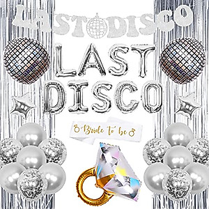Last Disco Bachelorette Party Decorations Silver Last Disco Banner, Disco Ball Ring Balloons, Bride To Be Sash, Foil Fringe Curtain for Bridal Shower Retro 70s Bach Dance Music Festival Party Supplies