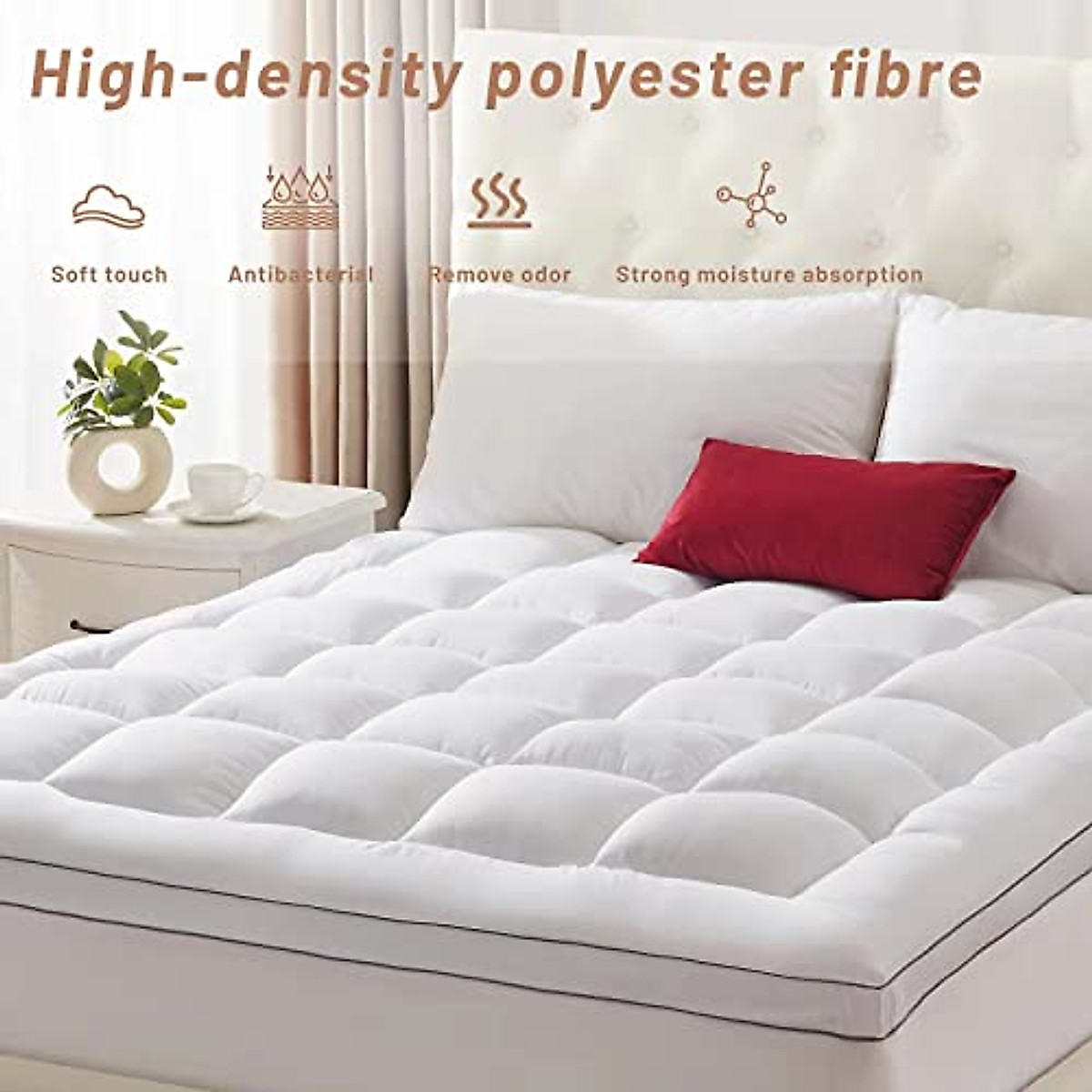 Mattress Pad King Size, Premium Soft Quilted Extra Thick Pillow Top Mattress Topper with Fluffy Down Alternative Fill,Mattress Cover with Elastic Deep Pocket, Strethes Up to 21”