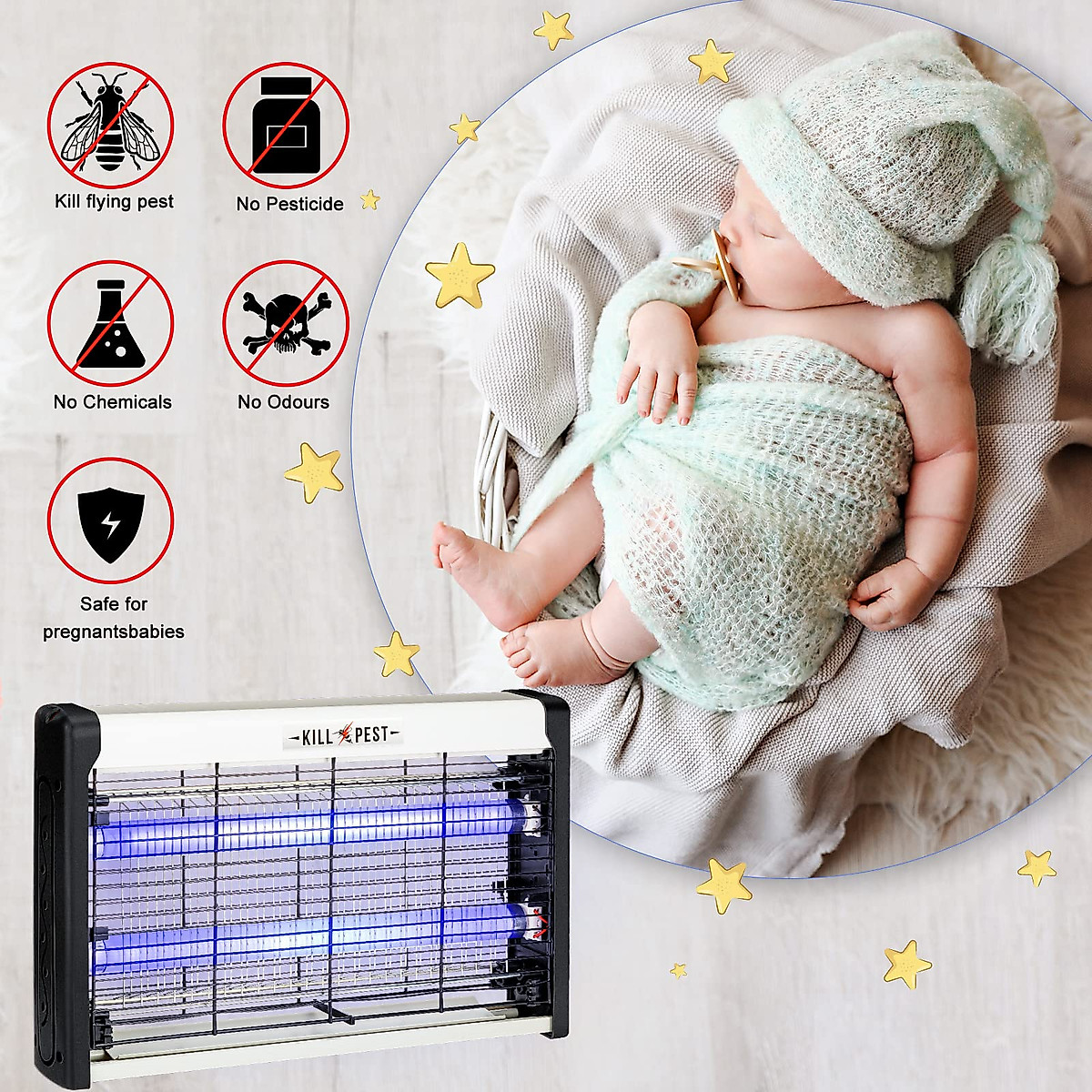 Electric Bug Zapper Indoor Insect Killer with Replacements Bulbs 20W Blue Light Powerful 2800V Attract Fly and Mosquito Traps with Circuit No Load Protection Outdoor Plug in Pest Control (4 Pcs)