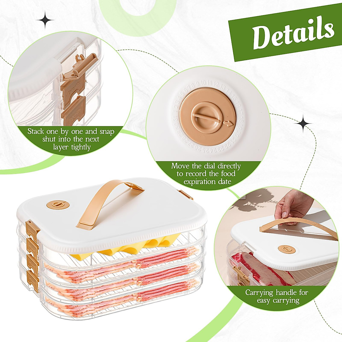 Blushtier 2 Pcs Deli Meat Container for Fridge, Bacon Storage Container Lunch Meat Container Stackable Food Storage Boxes with Lid for Refrigerator Organizing