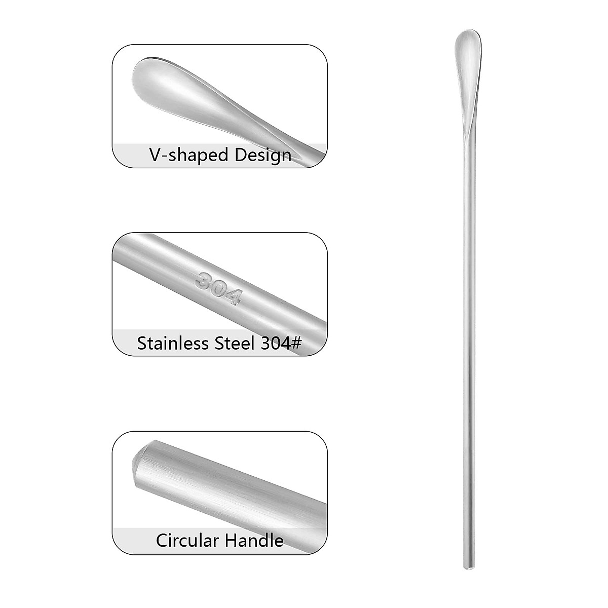 8.5Inch/21.8cm Coffee Stirrers Spoon,Silver Stainless Steel 304# Coffee Stir Sticks,Round Solid Long Handle Cocktail Beverage Iced Tea Stirring Stick,Drink Mixing Spoon,Set of 4