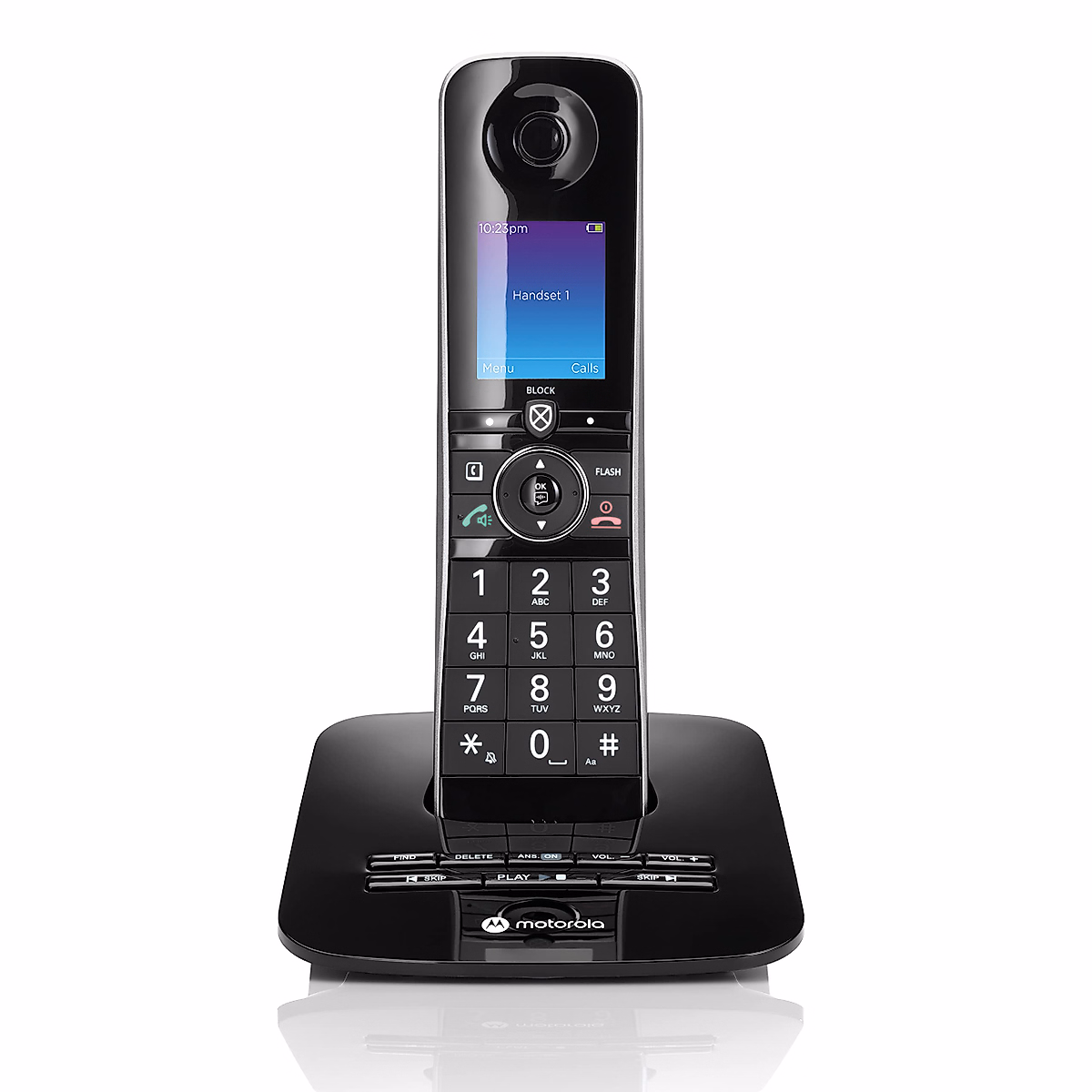 Motorola Voice D8711 Cordless Phone System w/Digital Handset + Bluetooth to Cell, Answering Machine, Call Block - Black