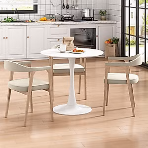 JAXPETY 31.5" Modern Round Tulip Table White Dining Table Mid-Century Leisure Table with Pedestal Base for Living Room Kitchen Coffee Shop Home Office