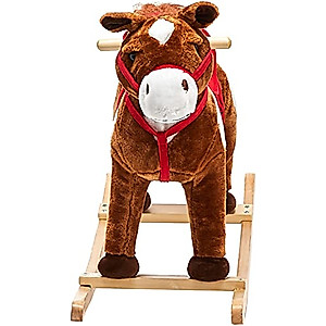 Animal Adventure | Real Wood Ride-On Plush Rocker | Chestnut Horse | Perfect for Ages 3+, 28" x 12" x 22"