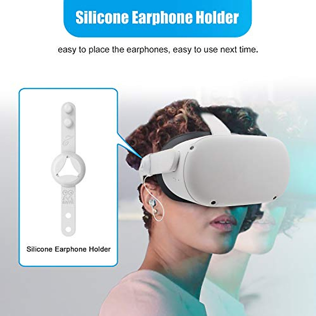 AMVR Noise Isolating Earbuds Earphones Custom Made for Meta Quest 2 VR Headset, with 3D 360 Degree Sound in-Ear Headphones and Earphone Silicone Holders (White)