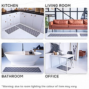 Homergy Anti Fatigue Kitchen Mats for Floor 2 PCS, Memory Foam Cushioned Rugs, Comfort Standing Desk Mats for Office, Home, Laundry Room, Waterproof & Ergonomic, 17.3×30.3 & 17.3×59, Lantern Gray