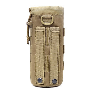 Tactical Molle Water Bottle Pouch Military Drawstring Open Top & Mesh Bottom Travel Water Bottle Holder Bag Tactical Hydration Carrier (Tan)