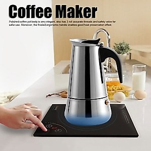 BuyWeek Mocha Coffee Maker, Stovetop Espresso Maker 2 Cup 100ml Stainless Steel Classic Espresso Moka Pot with Induction Stove