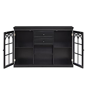 GOOD & GRACIOUS Sideboard Buffet Cabinet with Drawers and Glass Fretwork Doors, Storage Display Cabinet with Premium Painted Finish for Dining Room, Living Room, Kitchen, Entry, Black