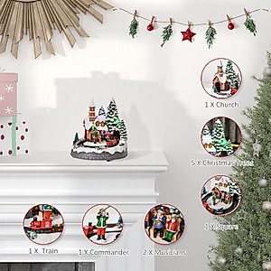 HOMCOM Animated Christmas Village, Pre-lit Musical Collectable Decor with Moving Train for Indoor Holiday Displays, Built-in LED Lights for Tabletop