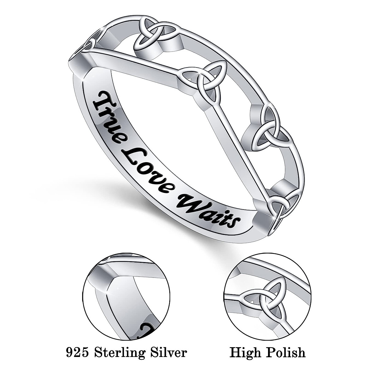 DAOCHONG Celtic Knot Ring Sterling Silver Purity Ring Celtic Love Knot Ring True Love Waits Rings for Women Girlfreind Valentine's Day Size 8