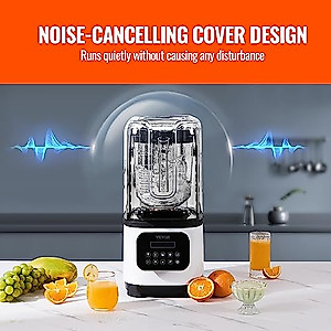 VEVOR Professional Blender with Shield, Commercial Countertop Blenders, 68 oz Jar Blender Combo, Stainless Steel 9 Speed & 5 Functions Blender, for Shakes, Smoothies, Peree, and Crush Ice, White