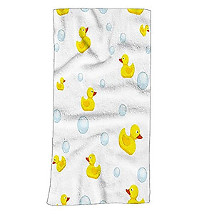 Swono Rubber Duck Hand Towel Cotton Washcloths,Rubber Duck and Bubbles Bath Toy on White Comfortable Soft Towels for Bathroom Spa Gym Yoga Beach Kitchen,Hand Towel 15x30 Inch