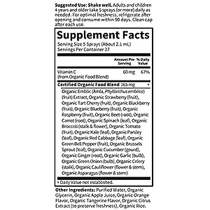 Garden of Life Organic Vitamin C for Kids and Adults, mykind Organics Vitamin C Spray for Skin Health - Orange Tangerine, Vitamin C Supplement Antioxidant for Immune Support, 2 fl oz Liquid Drops