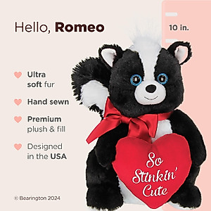 Bearington Romeo Stuffed Animal Skunk Plush, Holding a Heart with Red Bow, Kid Companion Plushie, Great Gift for Birthdays, Holidays and Other Special Occasions Like Valentines Day, Black, 10 inches