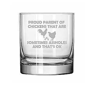 MIP Brand 11 oz Rocks Whiskey Old Fashioned Glass Proud Parent Chickens Funny
