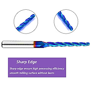 HZBIAO 1 Degree Tapered Ball Nose CNC Router Bits End Mills Solid Carbide Spiral Up Cut 2D&3D Carving bits 1/4 Inch Shank with 1/8 Diameter Overall Length 3 Inch SQ333