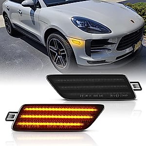 POPMOTORZ Front Bumper Side Marker Lights Assembly, Amber Full LED Blinker Signal Lamps Kits for 2014-2022 Porsche Ma-can 95B945119 95B945120-Smoked lens
