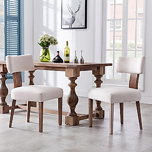 BESTANO Modern Dining Chairs Set of 4, Comfy Upholstered Side Chairs with Wood Legs, Linen Fabric Dining Chairs with Curved Wingback for Living Room Dining Room, Beige