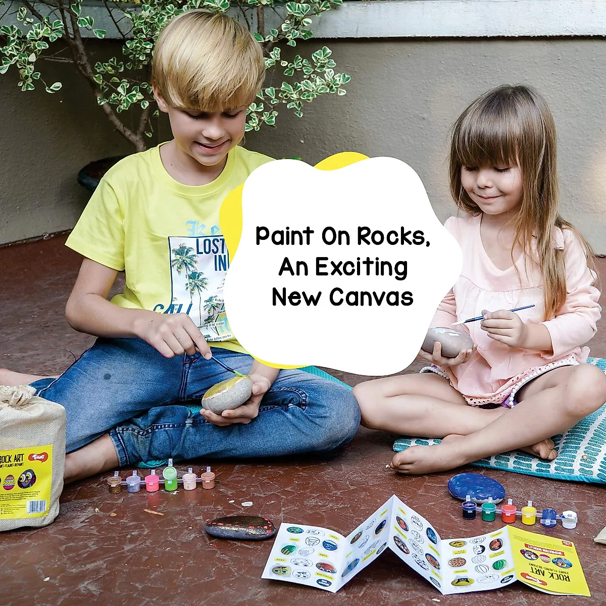 Toiing Rock Art Kit | Creative Reusable Rock Painting Kit for Kids | Indoor Art & Craft Kit with Paints & Paintbrush | Birthday Gift for Kids