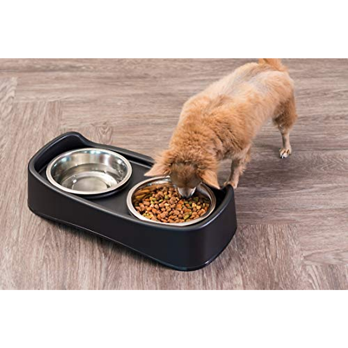 IRIS USA Large Elevated Pet Feeder with Attachable Legs and 2 Stainless Steel Bowls, For Small to Large Dogs Cats with 2 Quart Bowls and 12"H Legs Raised Pet Feeding Station, Black