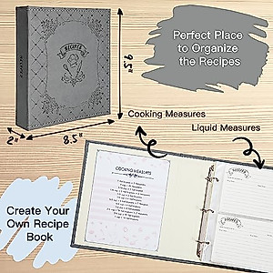 COFICE Recipe Binder Book to Write in Your Own Recipes with Plastic Sleeves, Blank Family Recipe Cards Organizer Kit (Gray)