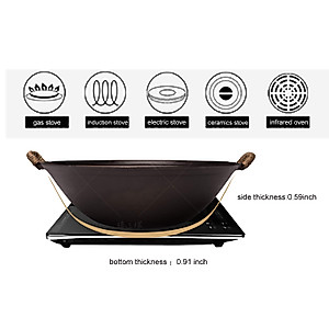 臻三环 ZhenSanHuan Handmade Cast Iron wok No Coating No painting Healthy, Flat Bottom, Induction Suitable (38CM (15inches))