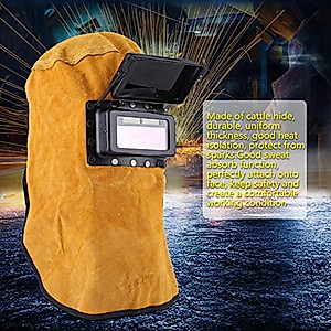 Leather Welding Helmet, Welding Helmet Protection Mask Work Cap with Auto Darkening Filter Lens, Heat Resistant Breathable Full Protective Gear Welder Hood