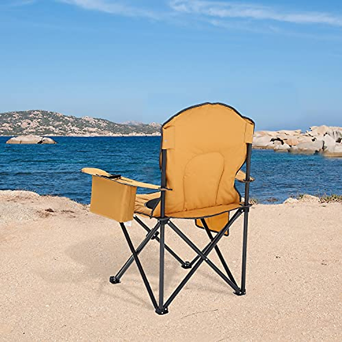 ARROWHEAD OUTDOOR Portable Folding Camping Quad Chair w/ 4-Can Cooler, Cup-Holder, Heavy-Duty Carrying Bag, Padded Armrests, Supports up to 330lbs
