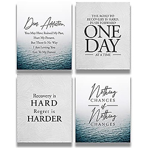 Addiction Recovery Wall Decor - Set of 4 Sobriety Inspirational Wall Art Designs - Sober Encouragement Room Decor - Gifts for women and men - 11x14 unframed print