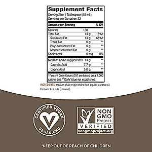 Nature's Way Organic MCT Oil From Coconut, Non-GMO, Gluten-free, 14 g MCTs per serving, 16 FL Oz