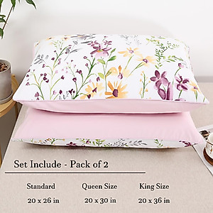 WINLIFE 100% Cotton Pillowcases Garden Floral Printed Pillow Cases Set of 2 Pillow Cover (Standard Queen 20x30'', Lilac)