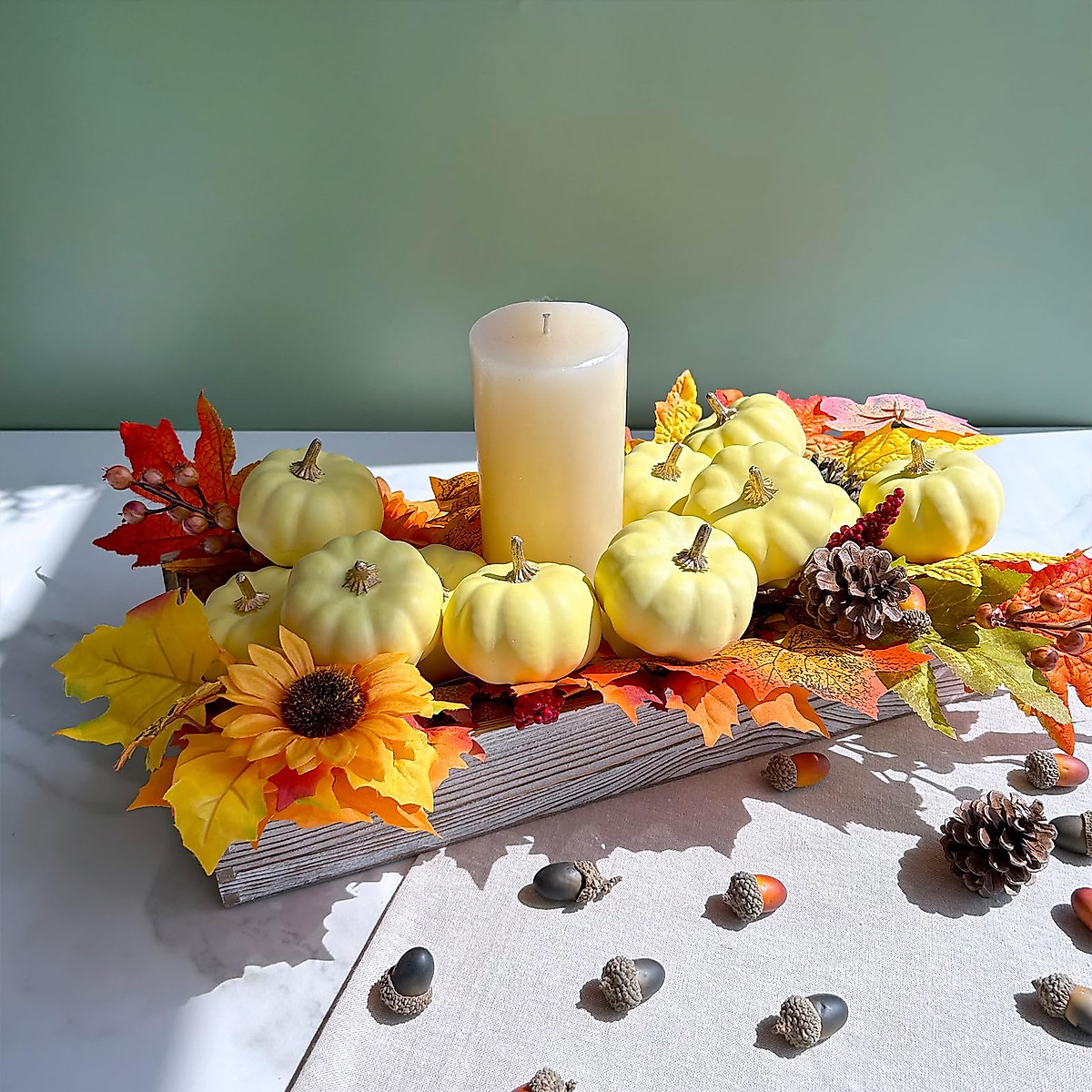 Winlyn 12 Pcs Small Artificial Yellow Pumpkins Fall Harvest Pumpkins Decorative Pumpkins Foam Pumpkins for Gifts Baby Shower Wedding Halloween Thanksgiving Table Centerpiece Mantel Bowl Décor