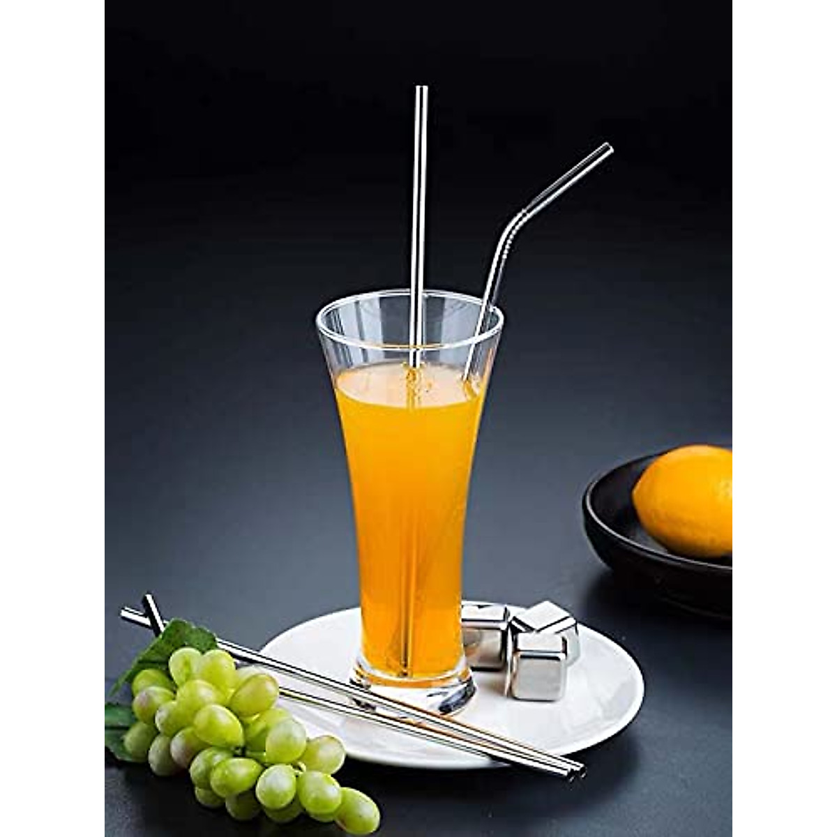 Metal Stainless Steel Straws, 4pcs 12" Ultra Long Reusable Metal Drinking Straws with Cleaning Brush and Silicone Tips for Tall Tumblers